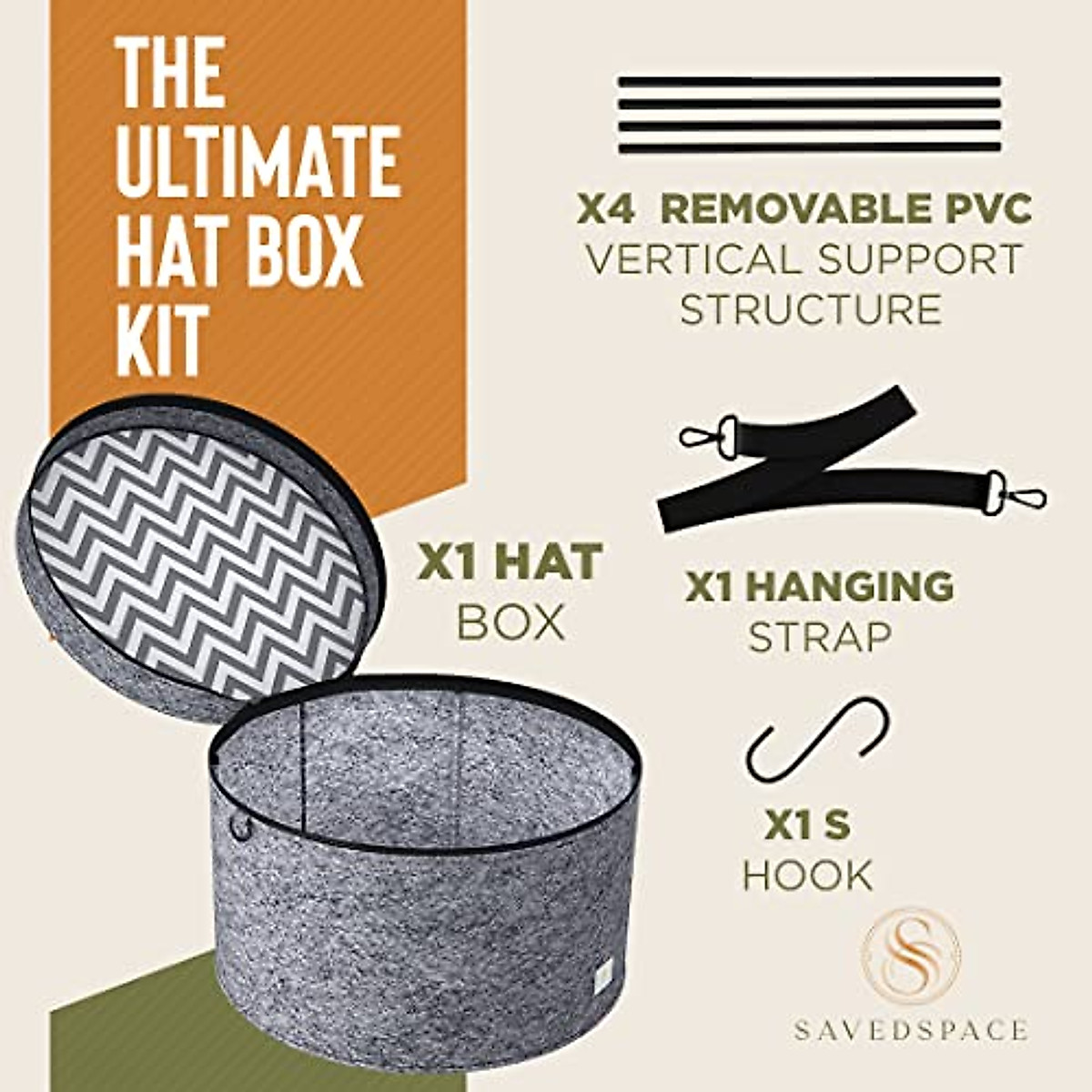 Hat Storage Box to Protect & Store Hats - Hat Travel Case w/Stability Poles - Cowboy Hat Box for Travel w/Hanging Strap & S Hook – Felt, Bohemian Canvas Fabric Hat Boxes for Men & Women