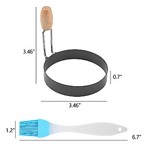 4Pcs Egg Rings With Wooden Handle, 3.5 Inch Egg Rings for Frying Eggs Stainless Steel Fried Egg Cooker Ring With Oil Brush Nonstick Griddle Egg shaper Ring Mold for Breakfast Sandwich English Muffins