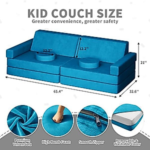 linor Modular Kids Play Couch 10Pcs, 65.4" Kids Couch for Playroom Bedroom, Multifunctional Modular Toddler Couch, Over 10 Combinations Creative Sofa for Imaginative Kids (Navy)