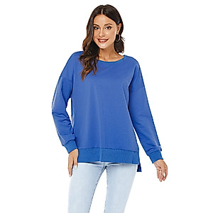 VIISHOW Women’s Sporty Sweatshirt Crew Neck Long Sleeves Pullover Ribbed Cuffs Hems Pullover Tops,Royal Blue,2X-Large