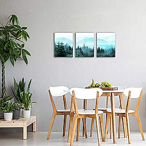 Mofutinpo Canvas Wall Art Fresh Fog Forest Modern Nature Wall Decor for Bedroom Bathroom Living Room Stretched and Framed Ready to Hang 12x16 Each Panel