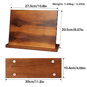 FINDKING Magnetic Knife Block, Teak Wood Kitchen Utensils Holder, Magnet Knife Stand for Kitchen Counter, Heavy, Strong Magnetism (10.8 x 8 Inches, Without Knives)