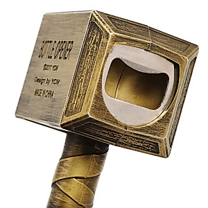 VEADOOLLY Thor Hammer Beer Bottle Opener with Magnetic Cap for Attachment Fridge Door, Stainless Steel Automatic Beer Bottle Opener Ideal for Home, Bar, and Kitchen - Gift for Beer Lovers (Gold)