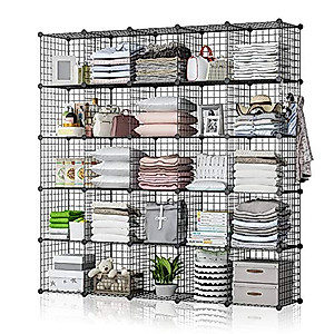 YOZO Wire Cube Storage Metal Closet Wardrobe Room Organizaion armoire Pantry Cabinet Book Shelf Organizer Rack MultiFuncation Cubby Shelving Unit, 25 Cubes, Black