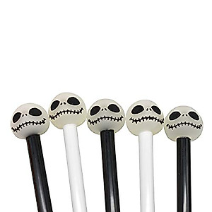 Maydahui 26PCS Novelty Skull Heads Shape Rollerball Pens Smooth Penholder Layout Black Gel Ink Pens For School Students Halloween