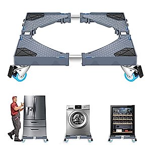 Adjustable Fridge Stand，Multi-Functional mini fridge stand adjustable base with wheels washer and dryer stand refrigerator stand (4 Wheels)