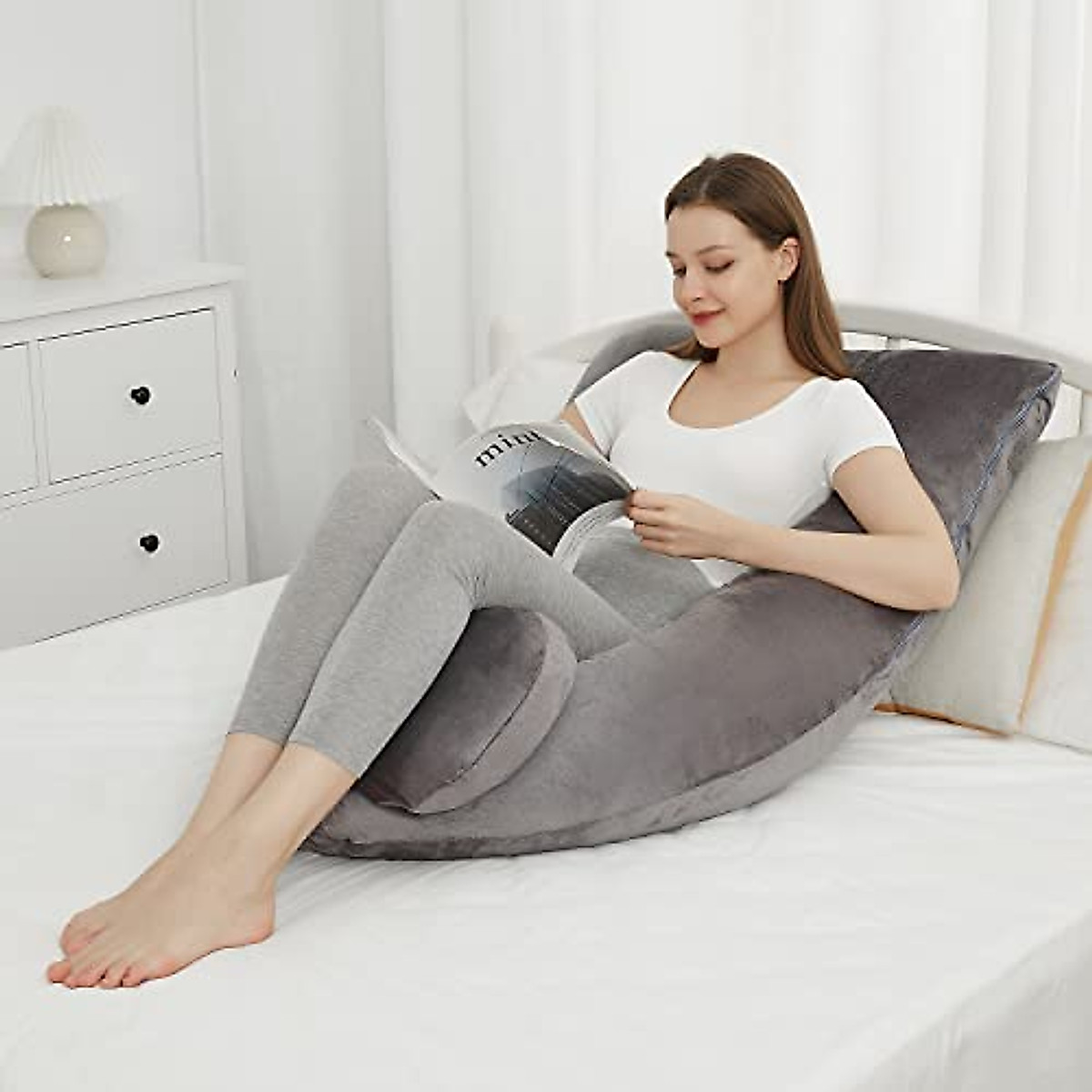 JOHNPEY Pregnancy Pillows for Sleeping, U Shaped Full Body Pillow - Pregnancy Must Haves Maternity Pillow with Removable Velvet Cover, 55inch, Dark Gray