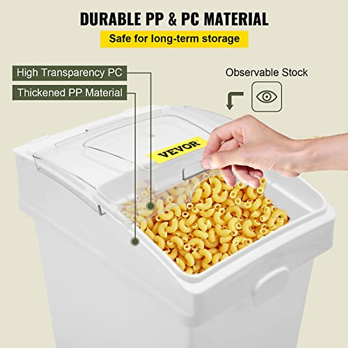 VEVOR Ingredient Bin, 6.6 Gallons Capacity Ingredient Storage Bin, 3 Pcs/Set, PP Material Flour Bins On Wheels, White Shelf Ingredient Bin with Scoop and Sliding Lid, Commercial Storage Bins