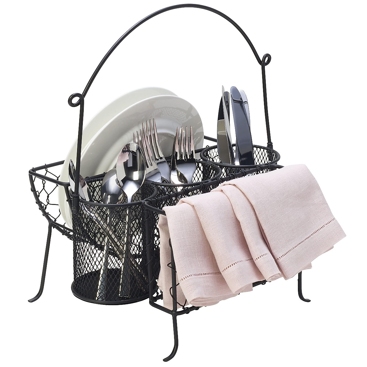 Gourmet Basics by Mikasa Farmer's Market Picnic Hostess Storage Flatware Caddy, 14-Inch, Black