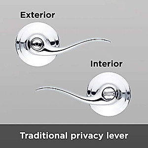 Kwikset 97300-728 Tustin Door Handle Lever with Traditional Wave Design for Home Bedroom or Bathroom Privacy in Polished Chrome