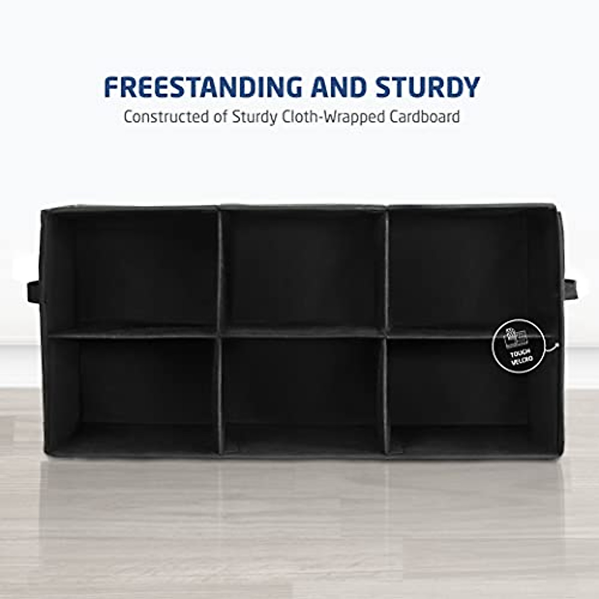 Freestanding Shoe Organizer No Tools Required 6 Big Sections Fits Men's Shoes, Compact For Entryways, Closets Also Ideal For Accessories, Durable Cardboard Covered With Smooth Fabric Foldable Straps