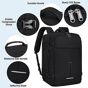 Travel Backpack for Men 40L Carry on Backpack Airline Approved 17 Inch Laptop Backpack Waterproof Large Travel Backpack Luggage Daypack Business College Weekender Overnight Backpack Men Women, Black
