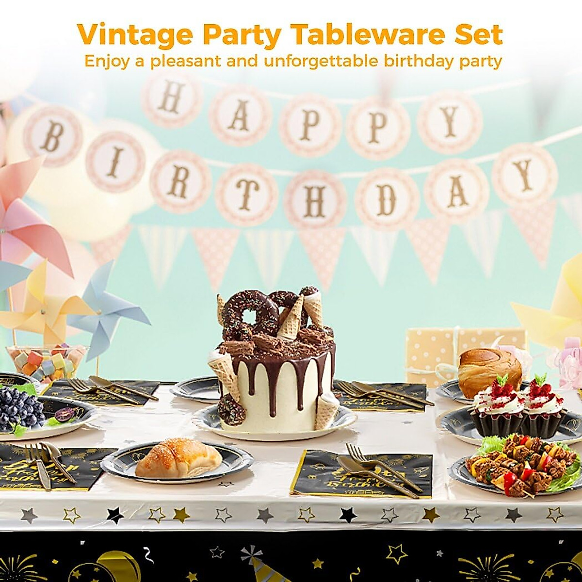 YHomU 121Pcs 50th Birthday Party Supplies in 1973 Birthday Party Decoration Cheers to 50th Paper Plate Napkin Fork Tablecloth, 50th Birthday Decoration for 24 Guests