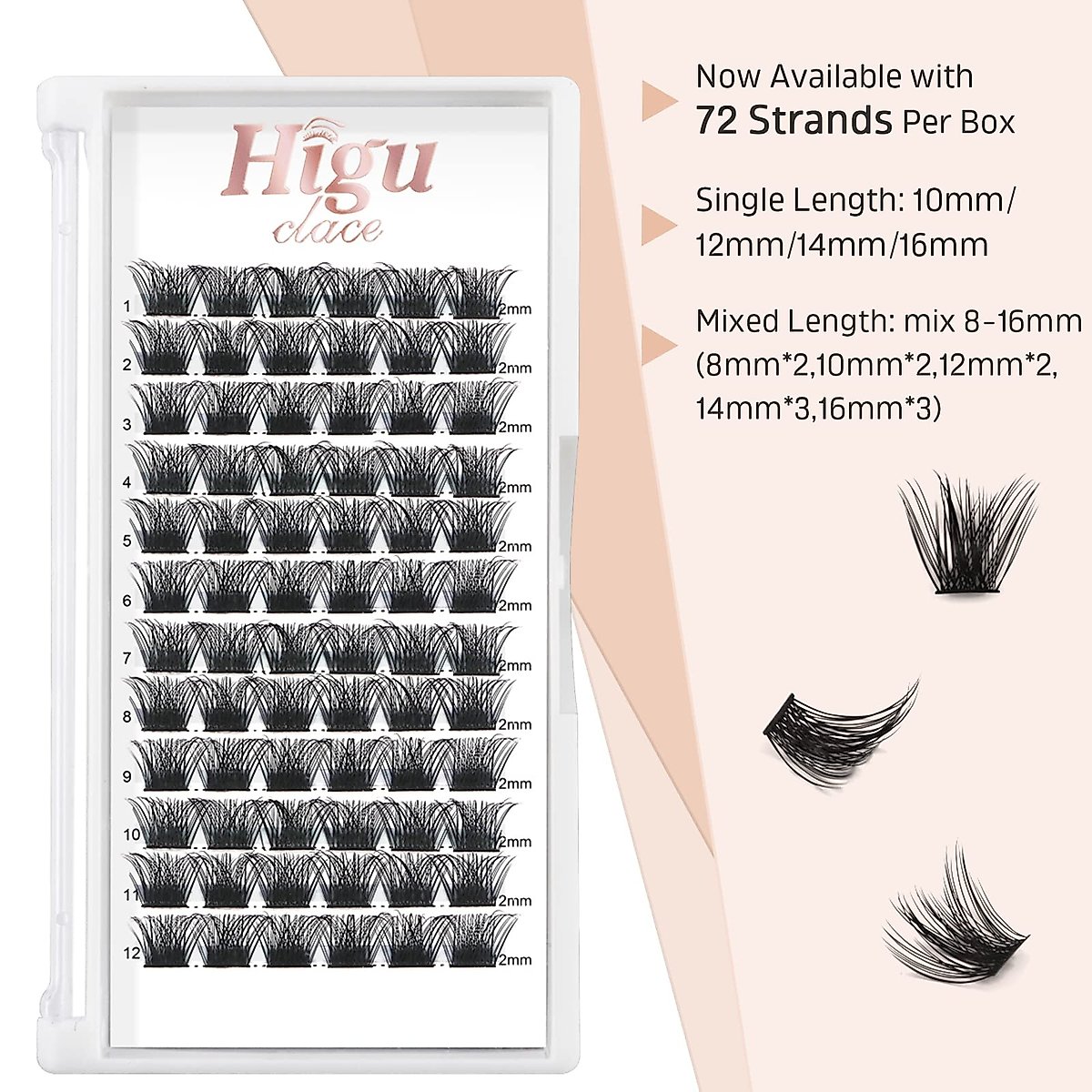 72 Pcs Lash Clusters DIY Eyelash Extension C Curl 14mm Wide Stem Cluster Lashes Individual Lashes Cluster Lashes Wisps Reusable Professional Makeup for Self-application (Volume R-05 C 14mm)