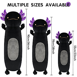 Dalmao 36" Giant Black Axolotl Stuffed Animal, Cute Soft Long Axolotl Plush Body Squishy Pillow Big Plushies Toy, Gift for Kids, Boys, Halloween, Christmas, Thanksgiving, Birthdays