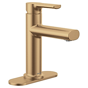 Moen Meena Bronzed Gold One-Handle Single Hole Modern Bathroom Sink Faucet with Optional Deckplate and Drain Assembly, 84794BZG