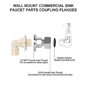 Commercial Sink Coupler Replace Commercial Faucet Parts Adjustable 1/2" NPT Female Eccentric Flange Inlet Brass fit 8" Center Wall Mount Faucets (2 Pcs)