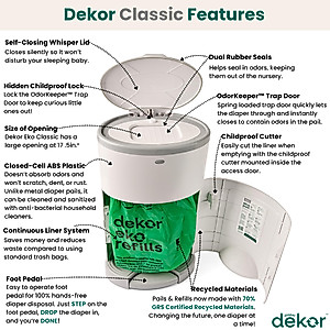 Dekor Classic Hands-Free Diaper Pail | Gray | Easiest to Use | Just Step – Drop – Done | Doesn’t Absorb Odors | 20 Second Bag Change | Most Economical Refill System