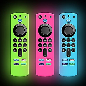 3-Pack Remote Case for TV 3rd Gen 2021 Glow in The Dark, Voice Remote Protective Silicone Cover Glow in Dark with Lanyard (Fluorescent Green/Pink/Blue)- LEFXMOPHY