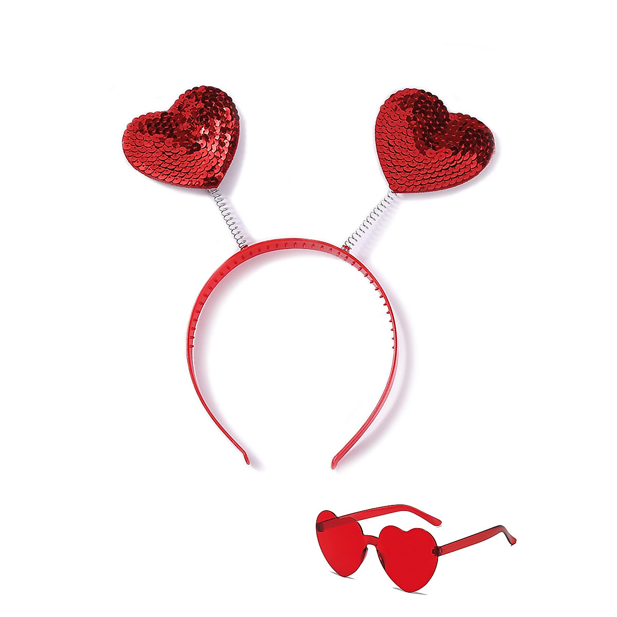YBHOMINE Red Valentines Day Headband With Heart Sunglasses Heart Shaped Sequin Headband Valentines Hair Accessories for Women and Girls