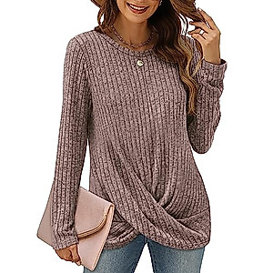 OFEEFAN Plus Size Tops for Women Dressy Fall Long Sleeve Crew Neck Light Sweaters Pink 3XL