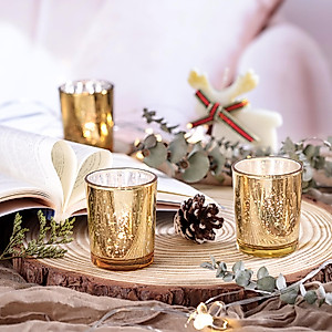 Volens Gold Votive Candle Holders Bulk, Mercury Glass Tealight Candle Holder Set of 12 for Wedding Decor and Home Decor