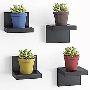 Pine Wood Small Floating Shelves for Wall,4 Inches Display Ledges Adhesive Strips Installation Mini Hanging Shelves for Small Decor, Invisible Brackets for Bedroom Living Room Bathroom, 4-Pack