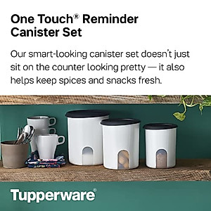 Tupperware Brand 8-Piece One Touch Reminder Canister Set (4 Dry Food Storage Containers + 4 Lids) - Black - Airtight, Dishwasher Safe & BPA Free