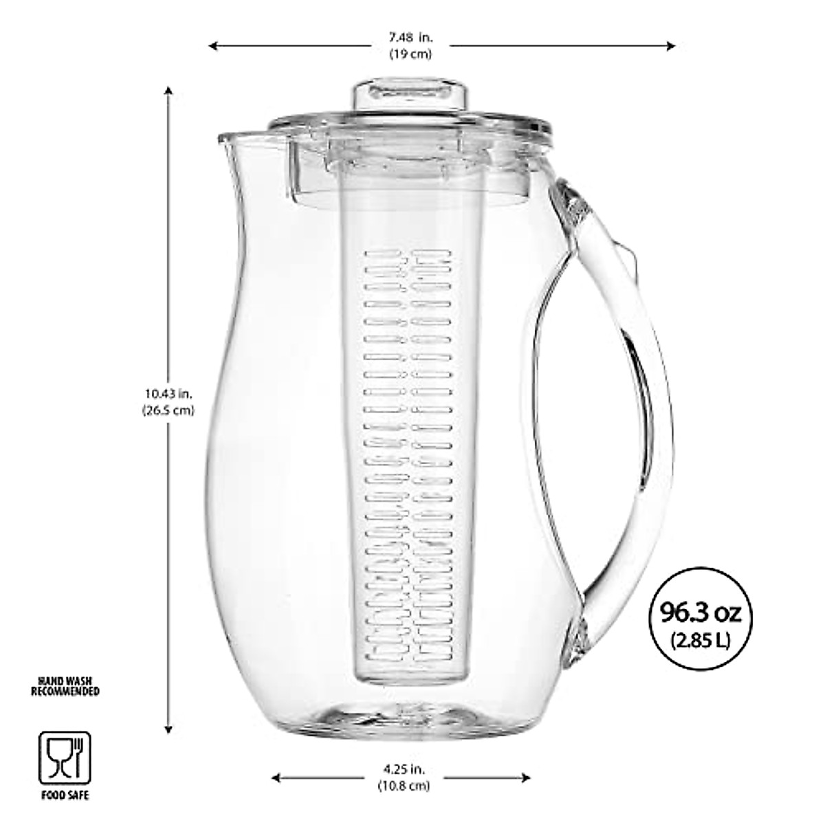 Water Infuser Pitcher – Fruit Infuser Water Pitcher By Home Essentials & Beyond – Shatterproof Acrylic Pitcher – Elegant Durable Design – Ideal for Iced Tea, Fruit Infused Water and Juice (93 oz)