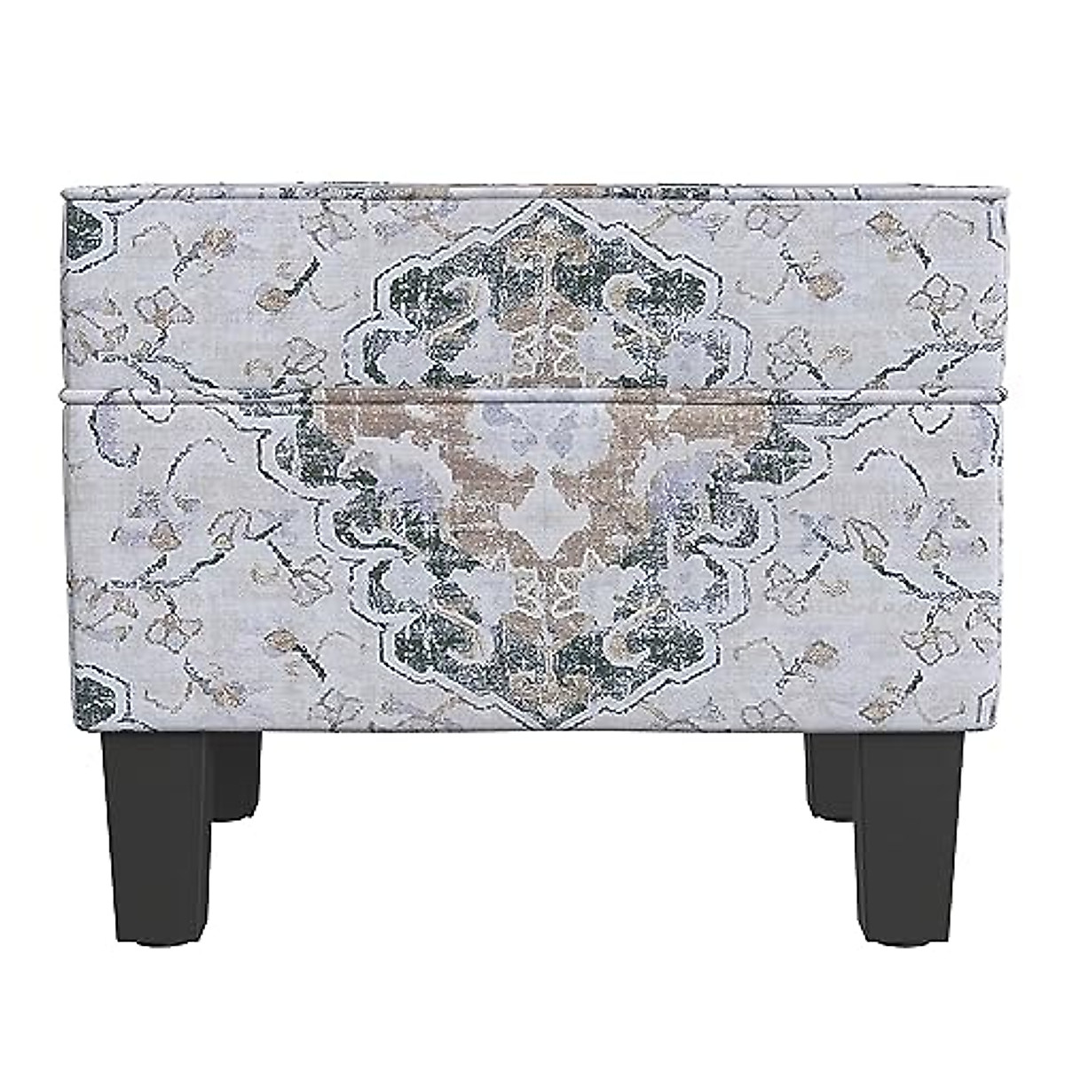HomePop Home Decor |K7646-A862 | Upholstered Modern Rectangular Storage Ottoman | Hinged Lid Ottoman with Storage for Living Room & Bedroom, Antiqued Ebony Cream