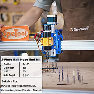 SpeTool Tapered Ball Nose End Mill 1/4" Shank with 1/16" Cutting Radius (1/8" Diameter) for 3D Carving Engraving Router Bit, ZrN Coated