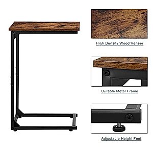 C Shaped Side Table Set of 2, C Table for Sofa, Couch Table End Table Slide Under, Snack Side Table for Living Room, Bedroom, Rustic Brown