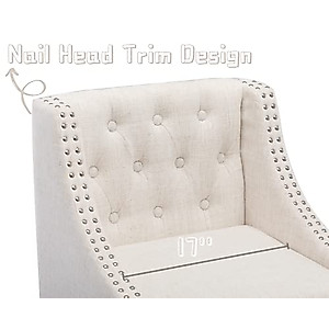 CIMOTA Counter Height Bar Stools Set of 2 Tufted Farmhouse Bar Chairs with Back Upholstered Mid Century Barstools with Wood Legs Kitchen Island Counter Stools for Home Bar, 25 Inch/Linen Beige