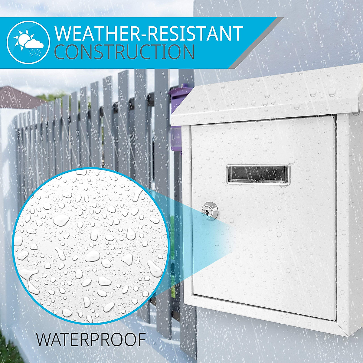 Serenelife Weatherproof Wall Mount Locking Mailbox Galvanized Steel Drop Box with Metal Flap for Mail Letters, Newspaper, Money Box, Decorative Mailboxes for Outside, Home Office, Businesses