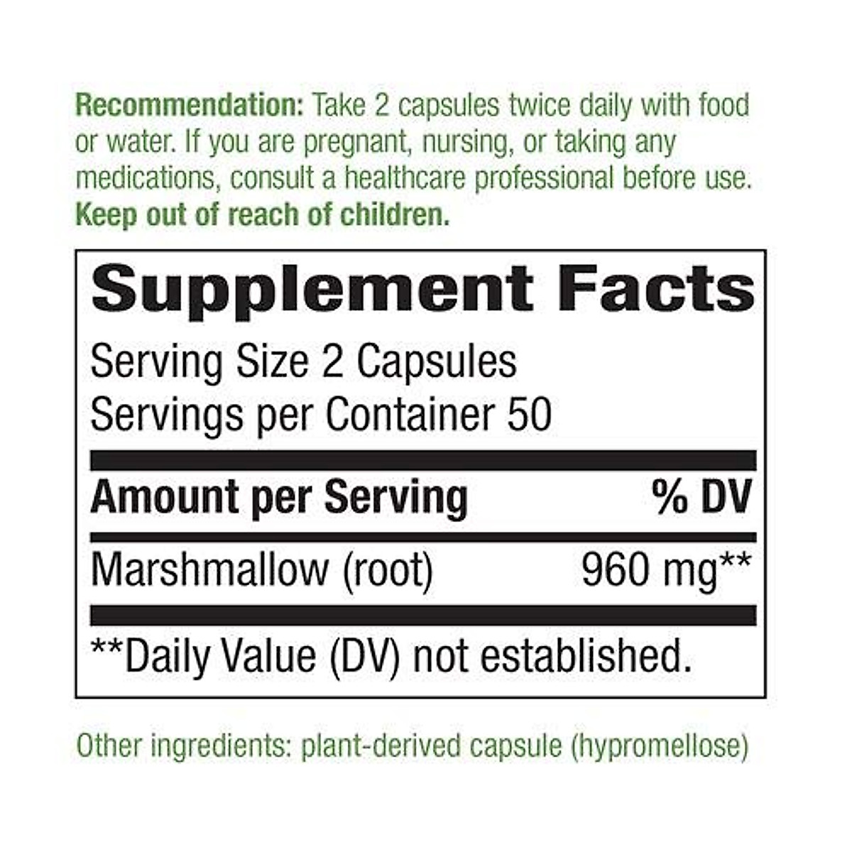 Marshmallow Root, 480 mg, 100 Capsules, From Nature's Way (Pack of 4)