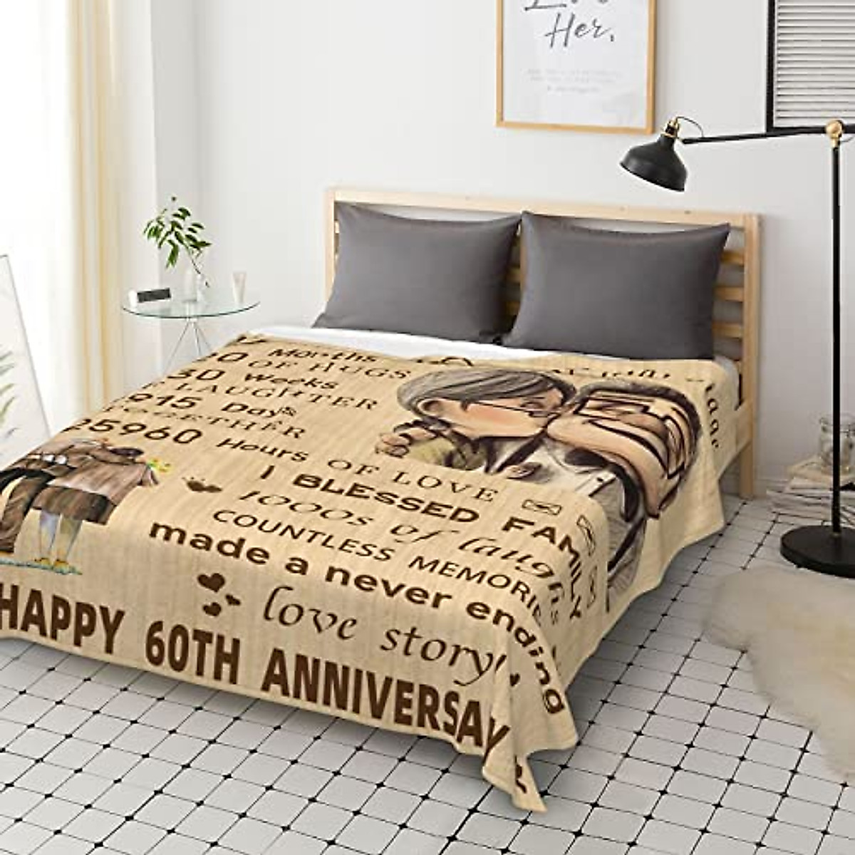 ZORKET 60th Wedding Anniversary Blanket Gifts for Couple Parents Ideas 60"x50"