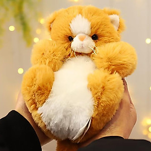 Kitten Stuffed Animal with Bed, Furry Cat Soft Toy, Kids Cuddly Kitty Toy Plush Cat for Kids Girls Boys 3 Years Up Yellow 10"