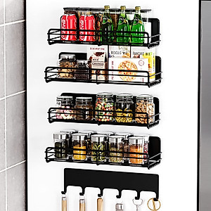 LIVOD 5 Pack Magnetic Spice Rack Organizer, Magnetic Spice Rack for Refrigerator with Metal Hooks, Magnetic Refrigerator Shelf Space Saver for Spice Jars and Seasoning Bottles