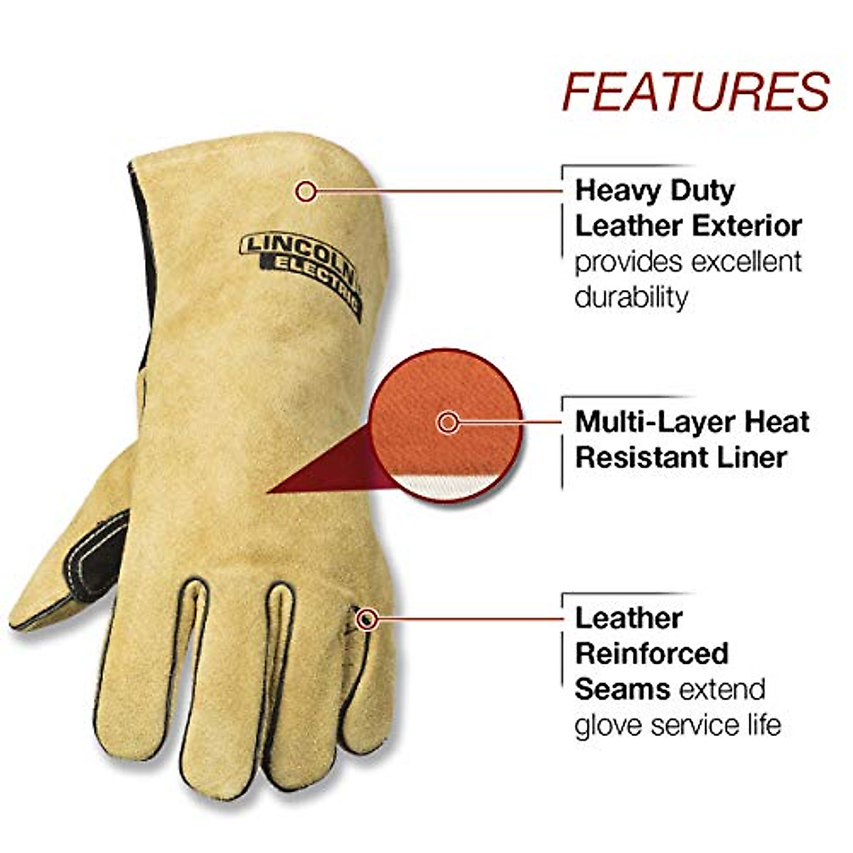 Lincoln Electric Heavy Duty MIG/Stick Welding Gloves | Heat Resistant & Durabilty | Large | K4082-L
