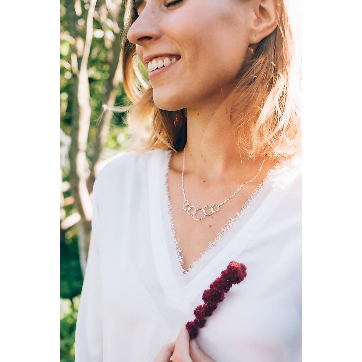 HOPE LOVE SHINE 60th Birthday Gift for Women, Mom, Wife, Sister - 60th Birthday Necklace, Jewelry 17+2", Sterling Silver, 6 Interlocking Rings