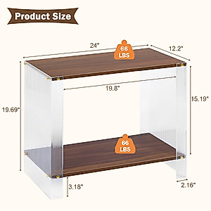 HaiQiwawo Walnut Narrow End Table, Modern Acrylic Sofa Side Table, Small Accent Table, 2-Tier Nightstand Bedside Table for Small Space Bedroom Hallway (Walnut Rectangle Shape)