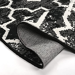 Wonnitar Moroccan Washable Round Rug 5ft Large Black Bedroom Circle Rug Non-Slip Dining Room Table Area Rug Contemporary Entryway Floor Carpet for Living Room Office Entryway (Black,5ft Round)