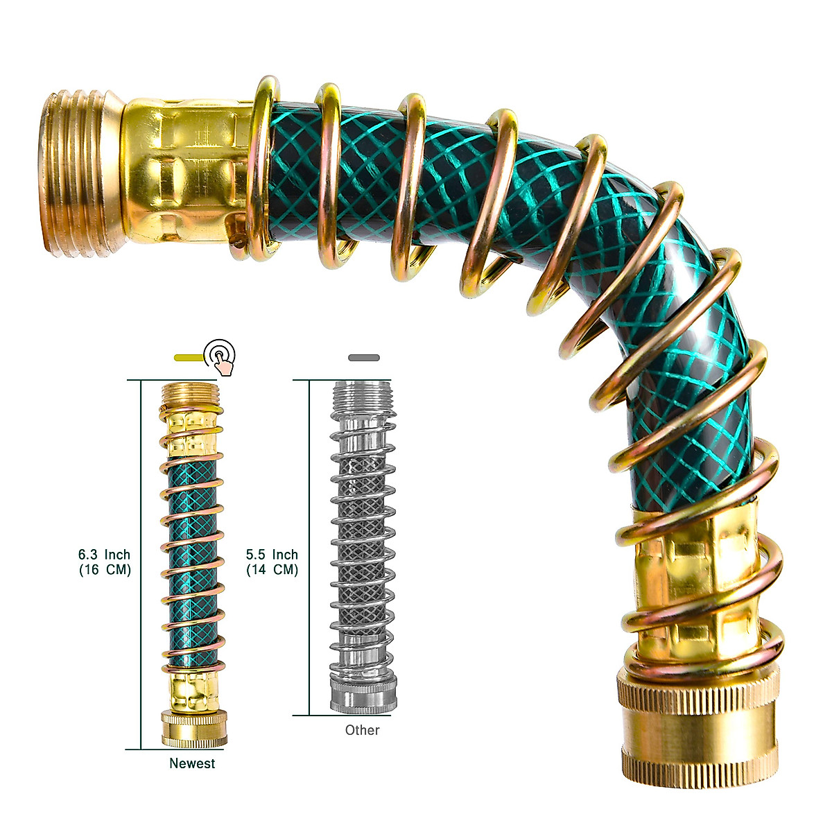 Garden Hose Extension Adapter Spring Hose Kink Protector and 90 Degree Brass Hose Elbow Connector