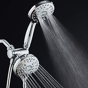 AquaSpa High Pressure 48-mode Luxury 3-way Combo – Dual Rain & Handheld Shower Head – Extra Long 6 Foot Stainless Steel Hose – Extra Large Face – Anti Clog Jets – All Chrome Finish – Top US Brand