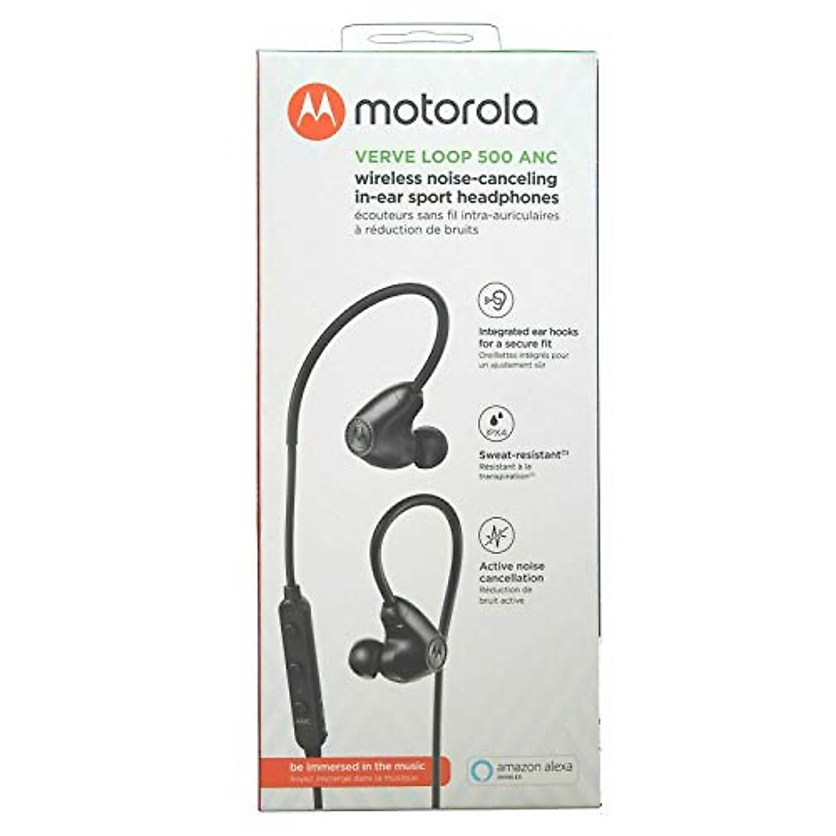 Motorola Verve Loop 500 ANC Sweat & Water Resistant Stereo Bluetooth 4.2 Earbuds "Siri & Google" Compatible (Retail Packing Kit) - Black
