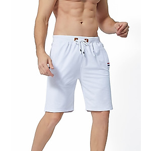 MO GOOD Mens Casual Shorts Workout Fashion Comfy Shorts Summer Breathable Loose Shorts (White, US (34-35))