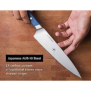 Misen Chef Knife - 8 Inch Professional Kitchen Knife - High Carbon Stainless Steel Ultra Sharp Chef's Knife, Blue