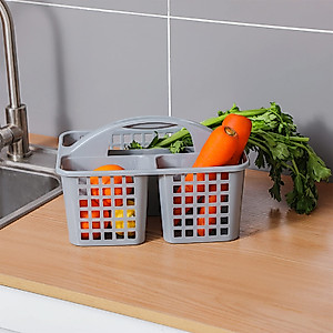 JiatuA Portable Shower Caddy Basket with Compartments Cleaning Supplies Organizer with Handle Plastic Storage Divided Tool Bin for Bathroom, Bedroom, Kitchen, College Dorm, Garden, Under Sink, Grey