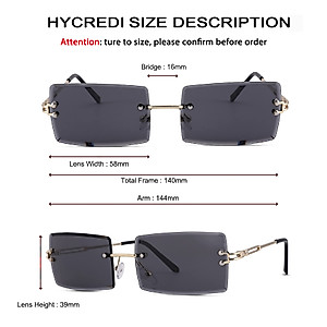 Rectangle Sunglasses for Men/Women Small Rimless Square Shade Eyewear -Red+Black