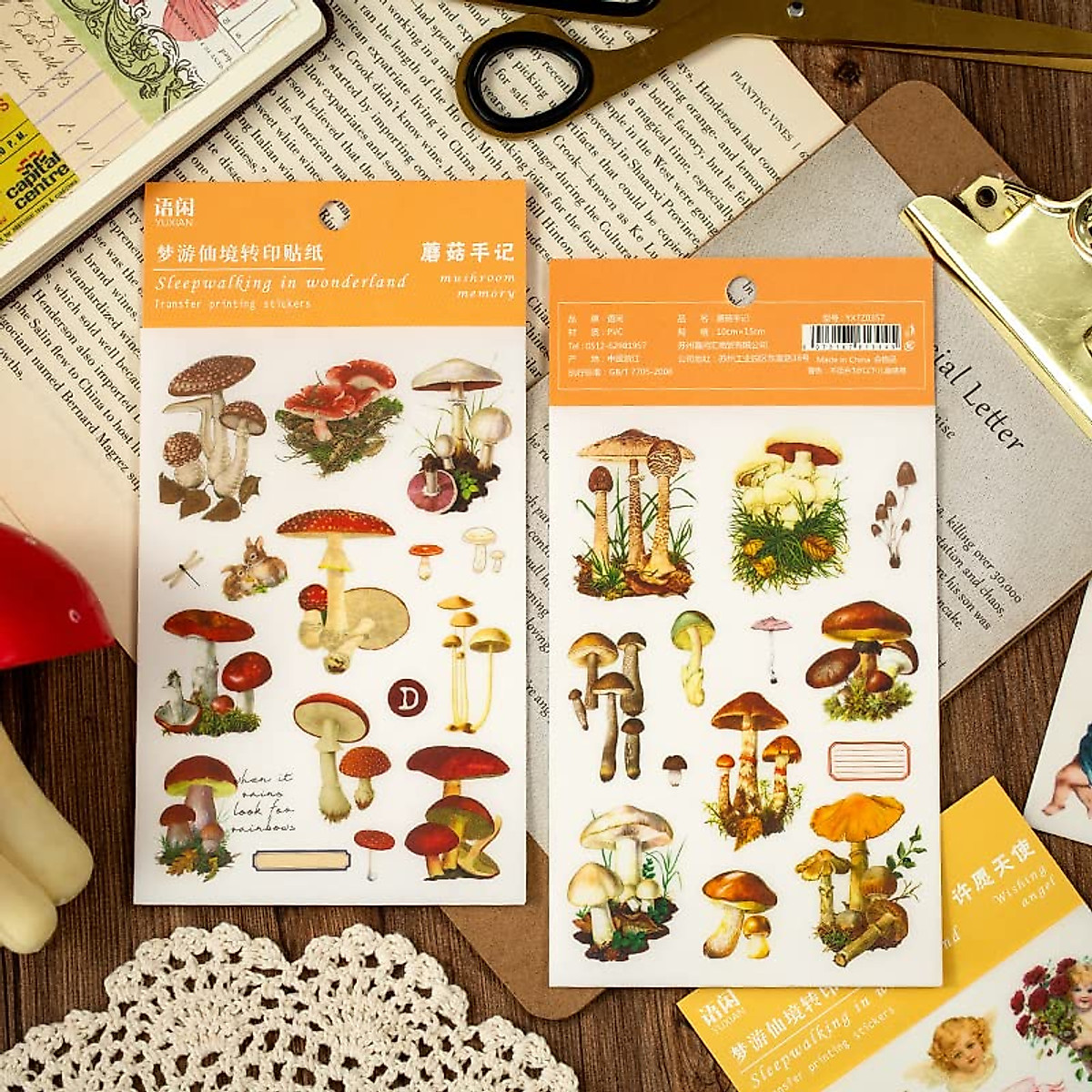 Vintage Rub On Transfers Stickers for Crafts,Diuhofart 8 Sheets Ephemera Scrapbooking Materials Transfer Stickers,Angles,Retro Objects,Mushrooms,Quote Number Decals for Paper,Fabric,Junk Journals